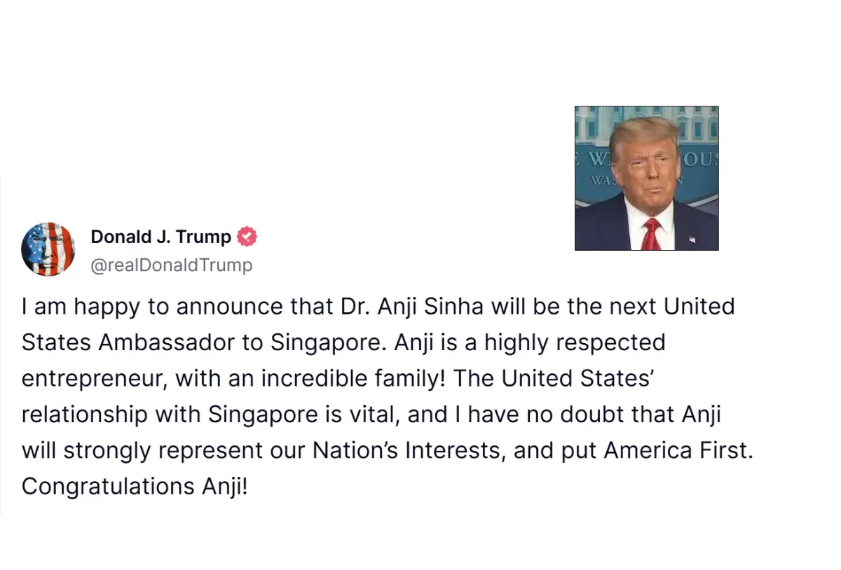Trump Nominates Anji Sinha As Ambassador To Singapore…Who Is He ...